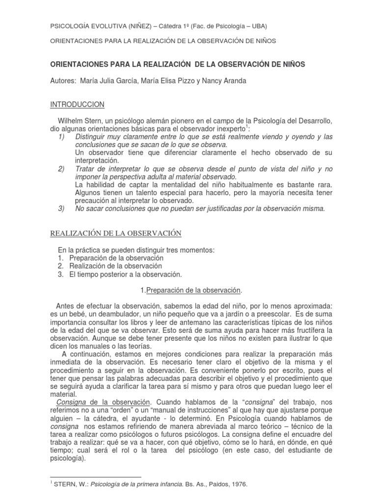ejemplo de una observación de un niño
