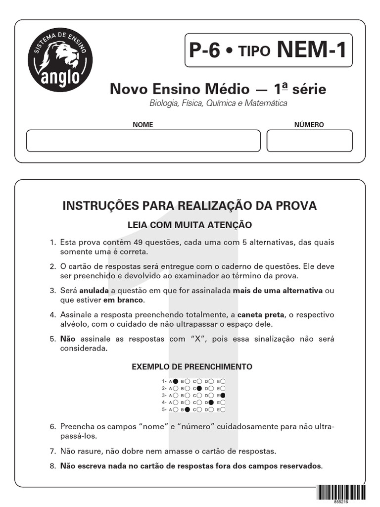 Sistema Anglo - 1 Série - Novo Ensino Médio - 3º Bimestre - P-6 - 2024 | PDF