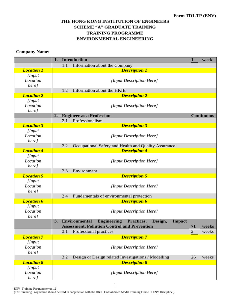 ENV - Training Programme Ver1.2 | PDF