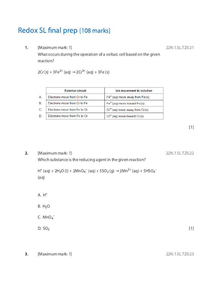 Redox SL final prep | PDF