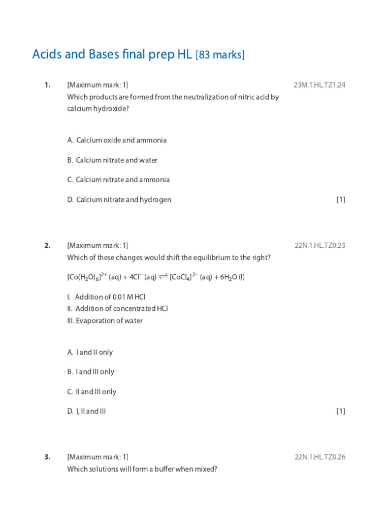 Acids and Bases final prep HL (1) | PDF