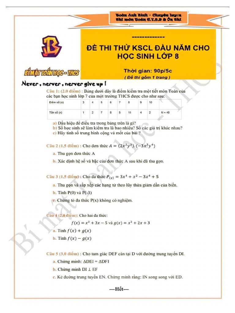 ĐỀ THI THỬ KSCL ĐẦU NĂM 2K8 | PDF