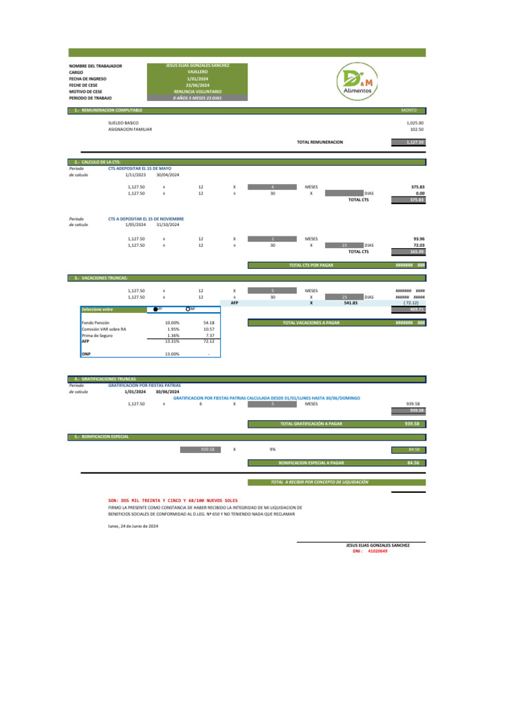 Liquidacion DYM JESUS | PDF