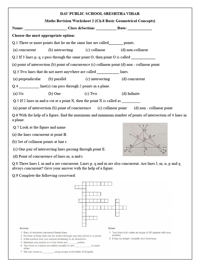 Class 6 Geometry Revision Worksheet | PDF | Line (Geometry) | Teaching ...