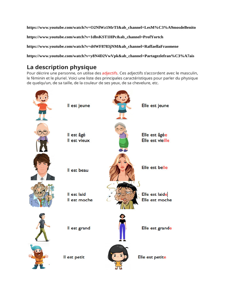 Adjectifs Pour Se Décrire Avec Ex.1 | PDF