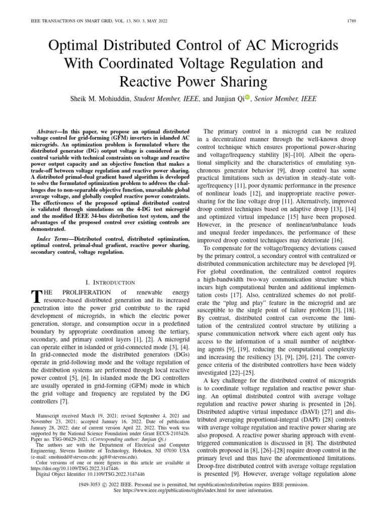 Optimal Distributed Control of AC Microgrids With Coordinated Voltage Regulation and Reactive ...