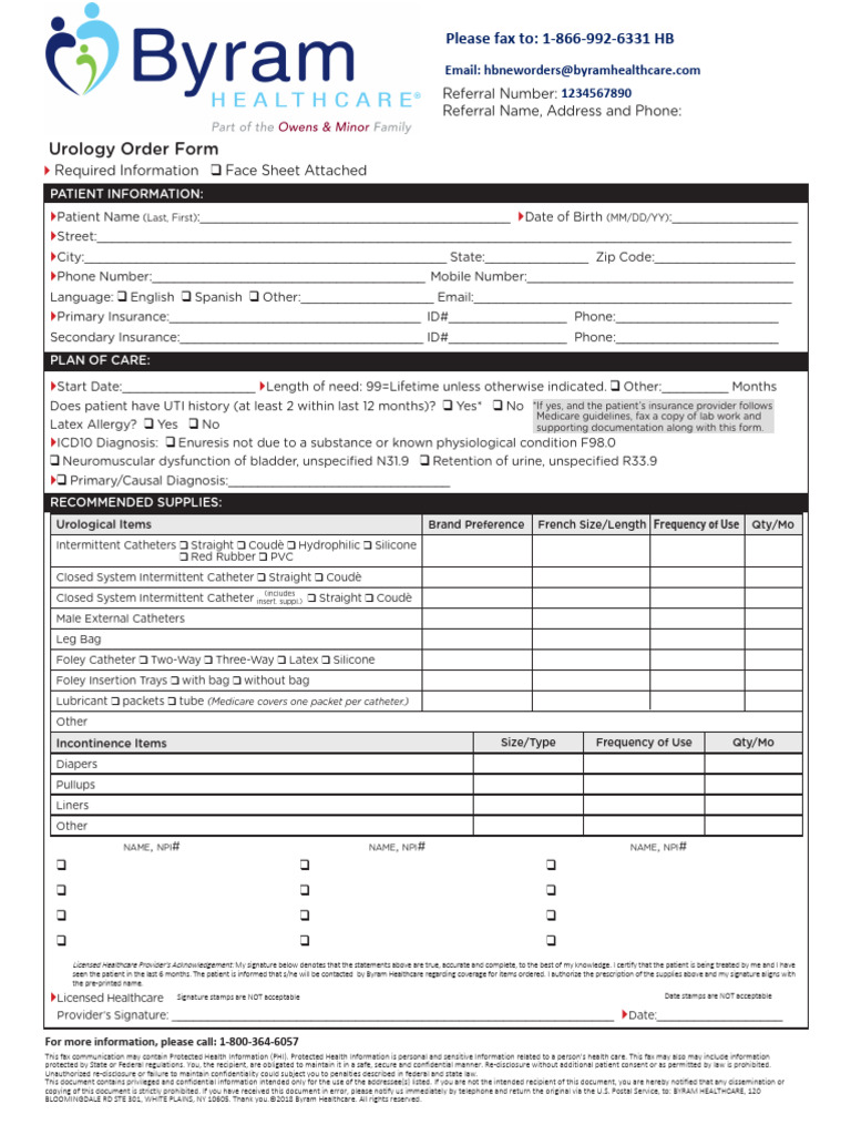 Urology Order Fax Form | PDF