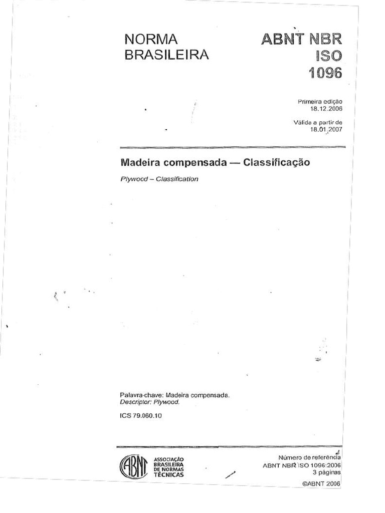 ABNT NBR ISO 1096 - Madeira Compensada - Classificação | PDF