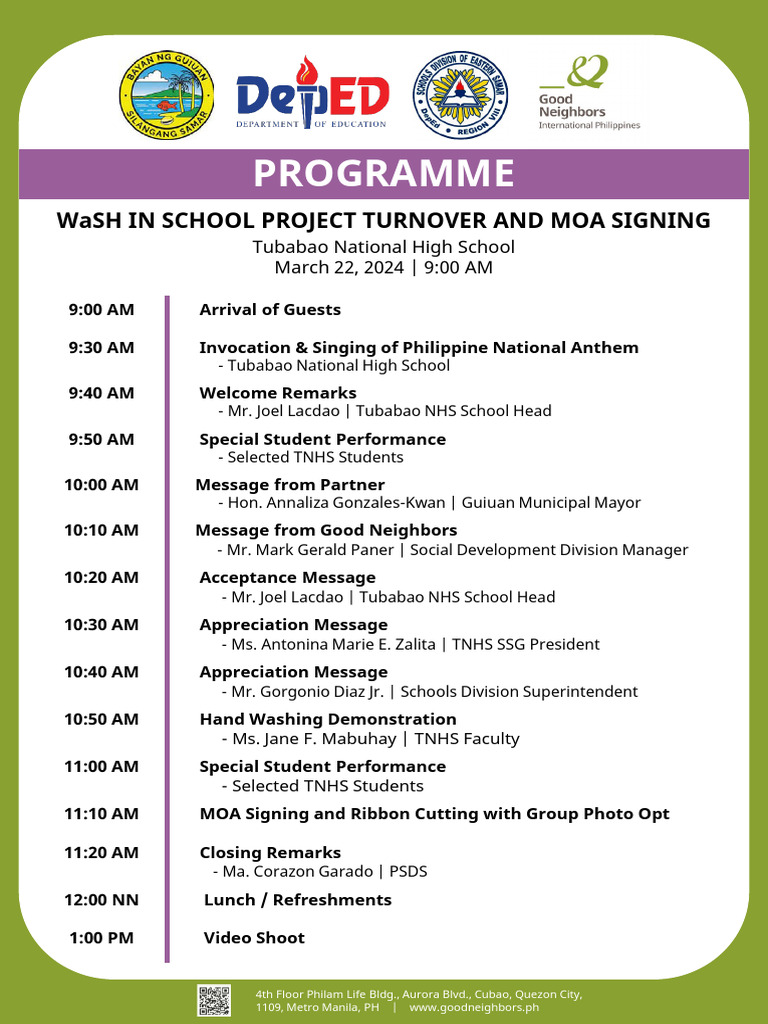 TNHS WaSH Project Turnover Event | PDF