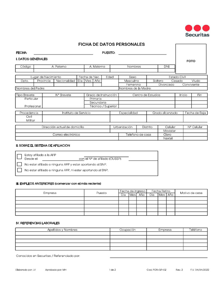 Fichas Securitas Actualizadas 2024 | PDF