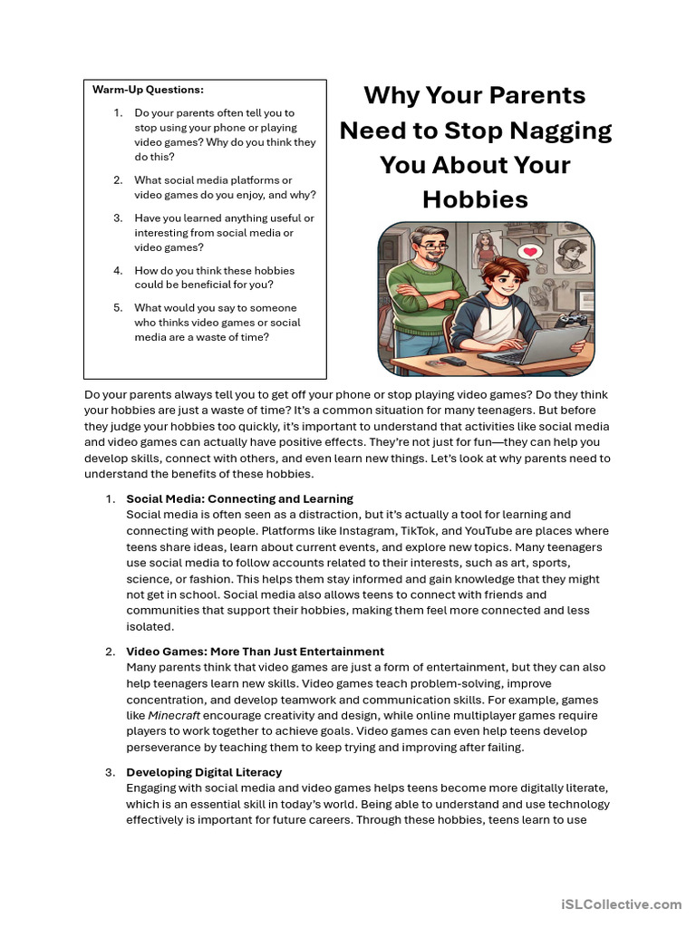 Why Your Parents Need To Stop Nagging You About Your Hobbies | PDF
