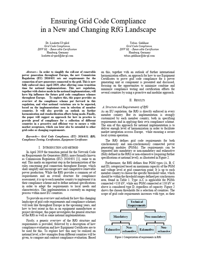 Ensuring Grid Code Compliance in A New and Changing RFG Landscape DNV | PDF