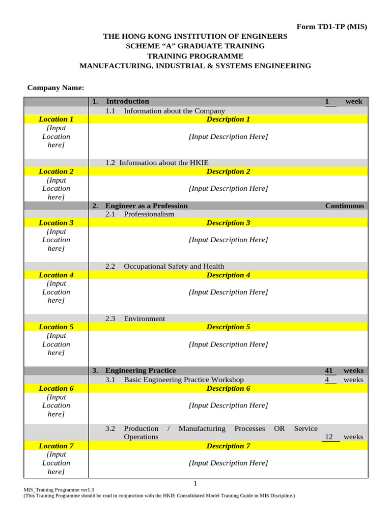 MIS - Training Programme Ver1.3 | PDF
