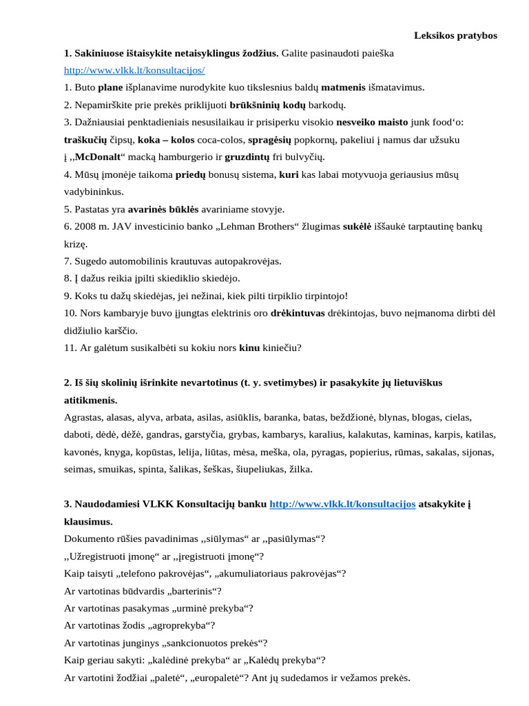 KKDV 7 Leksikos Pratybos 10 09 | PDF