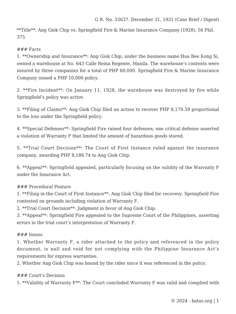 G R. No. 33637. December 31, 1931 (Case Brief - Digest) | PDF