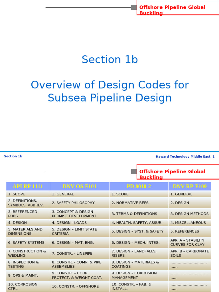 Section 1b - Overview of Design Codes For Pipelines | PDF | Risk | Computers