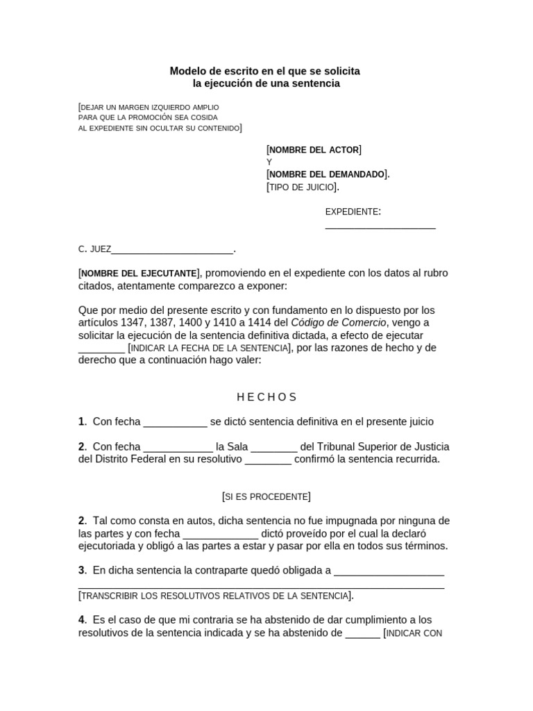 Escrito de Solicitud de Ejecución de Sentencia | PDF | Sentencia (ley) | Pagos