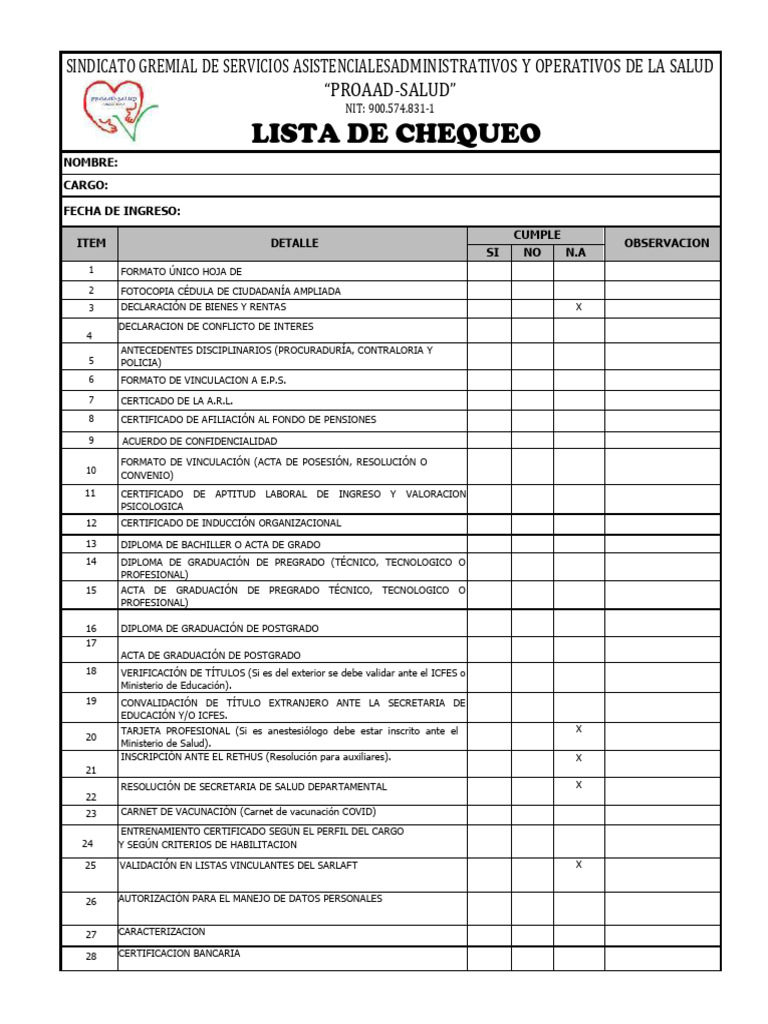 Modelo Lista de Chequeo | PDF