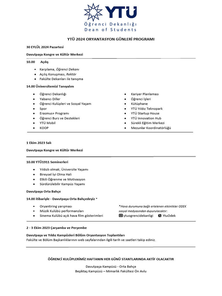 Ytu Oryantasyon Programi 2024 | PDF