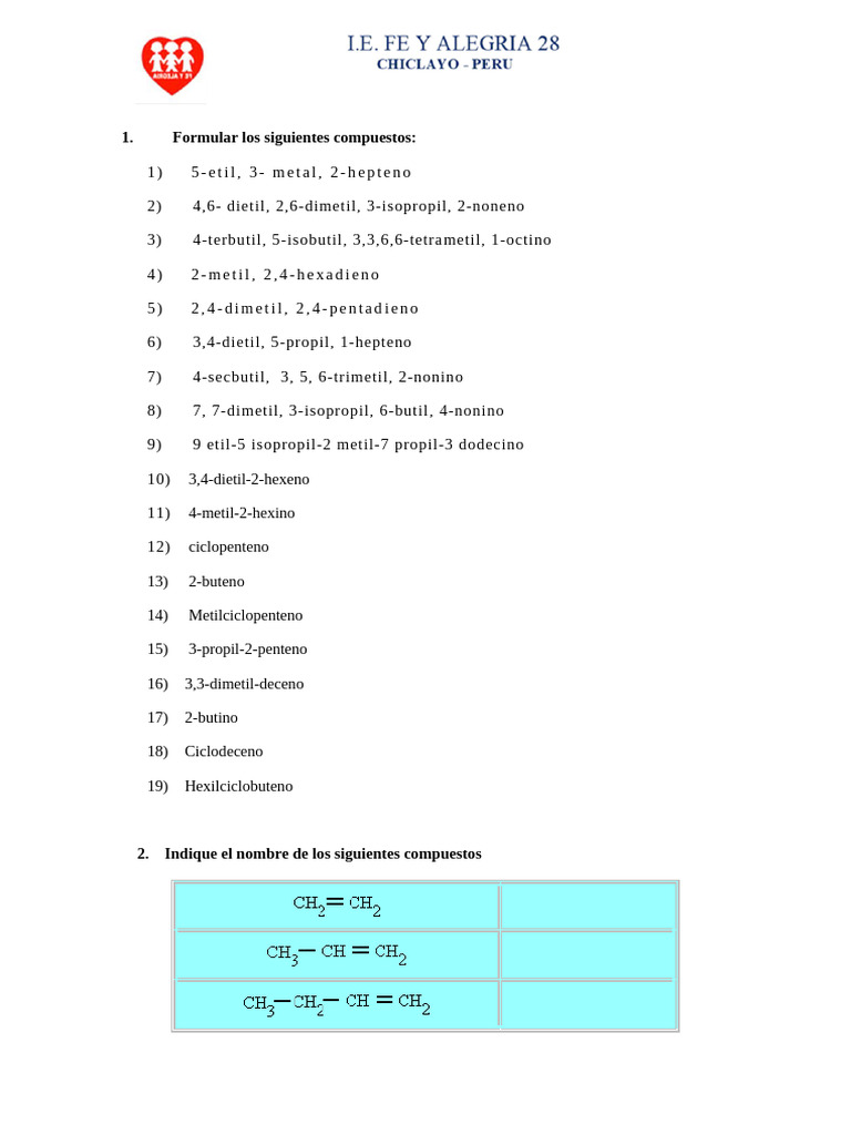 Ejercicios de Hidrocarburos Con Enlace Dobles Alquenos | PDF