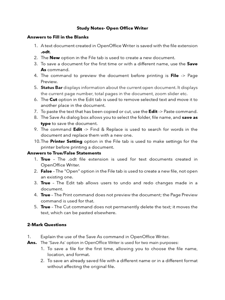 OpenOffice Writer Study Notes | PDF | Keyboard Shortcut | Hyperlink