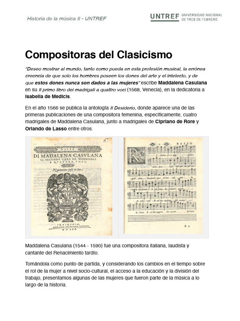 Compositoras Del Clasicismo - Cuadro | PDF