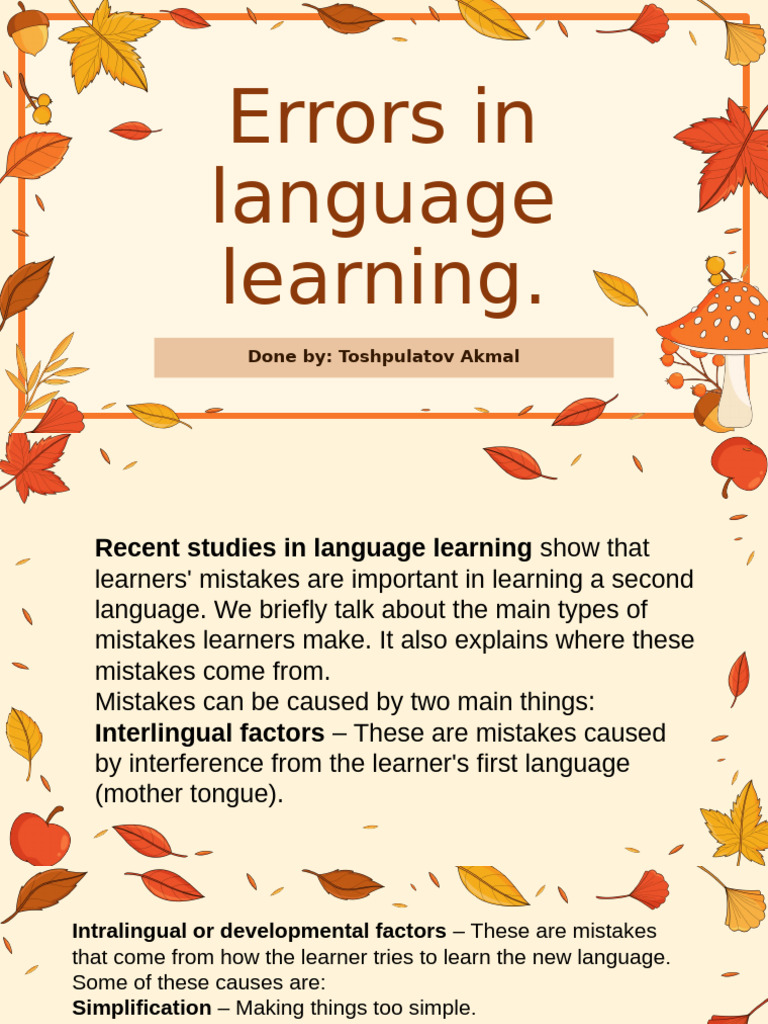 Errors in Language Learning. | PDF