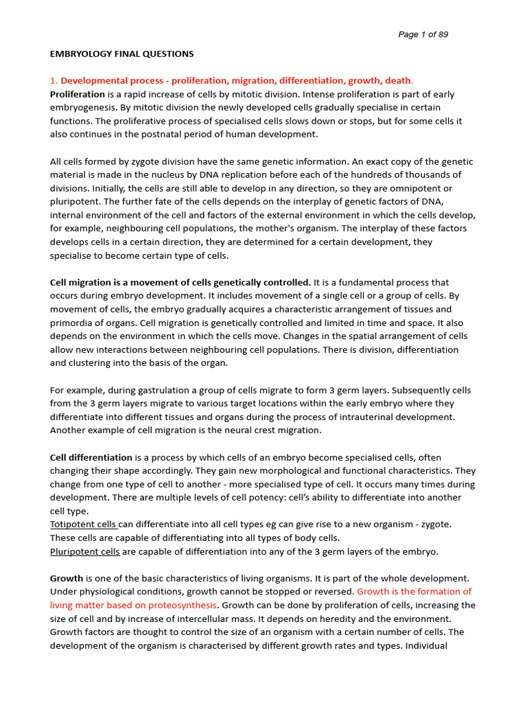 Embryology Final Questions | PDF