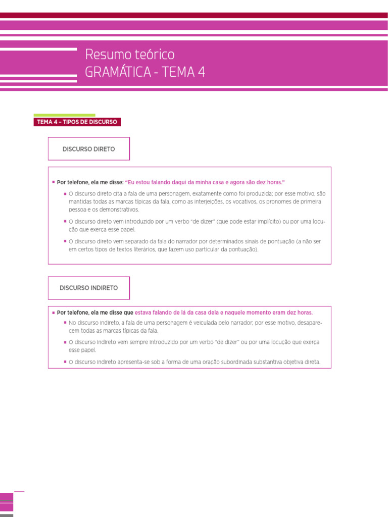 Resumos Teoricos - Gramatica - Tema 4 | PDF