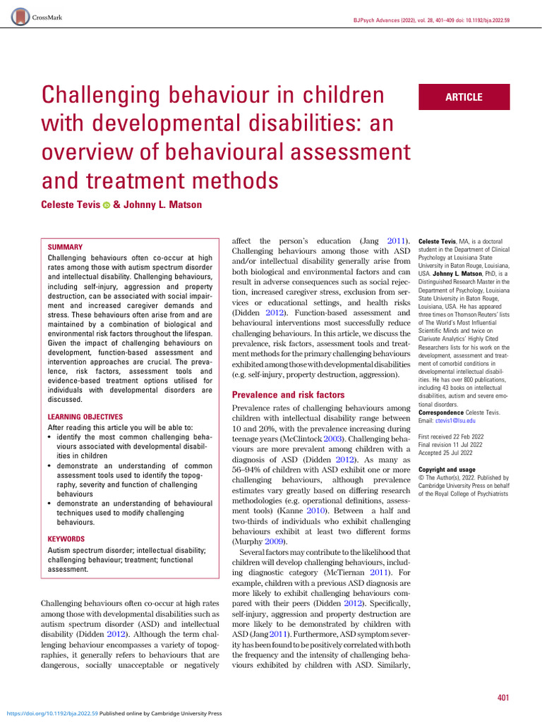 Challenging Behaviour in Children With Developmental Disabilities An ...