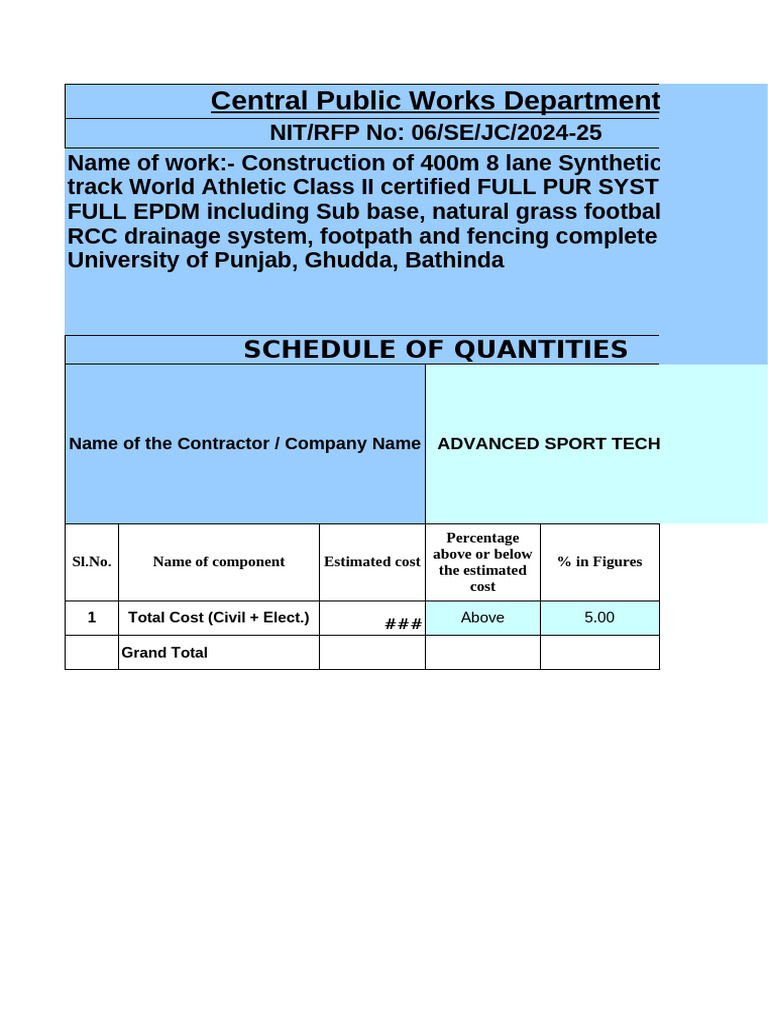 Central Public Works Department: Schedule of Quantities | PDF