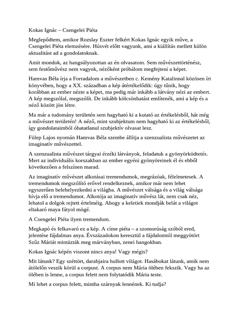 Kokas Ignác Csengelei Piéta | PDF