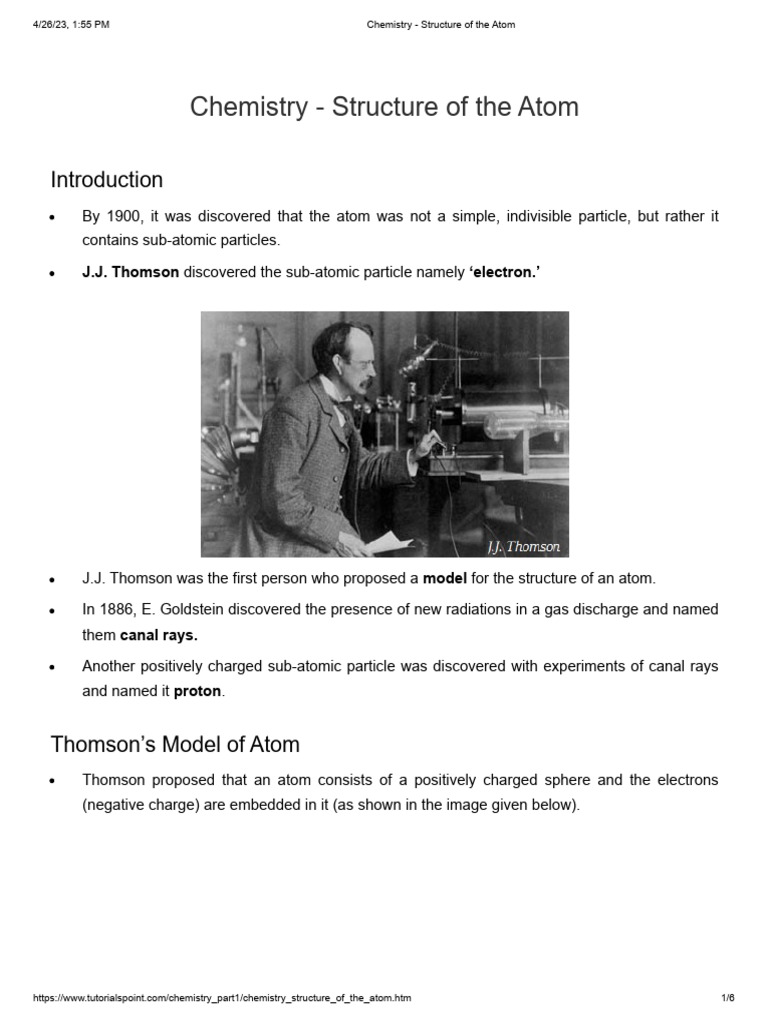 Chemistry - Structure of the Atom | PDF