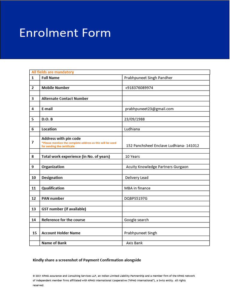 Enrolment Form NW | PDF