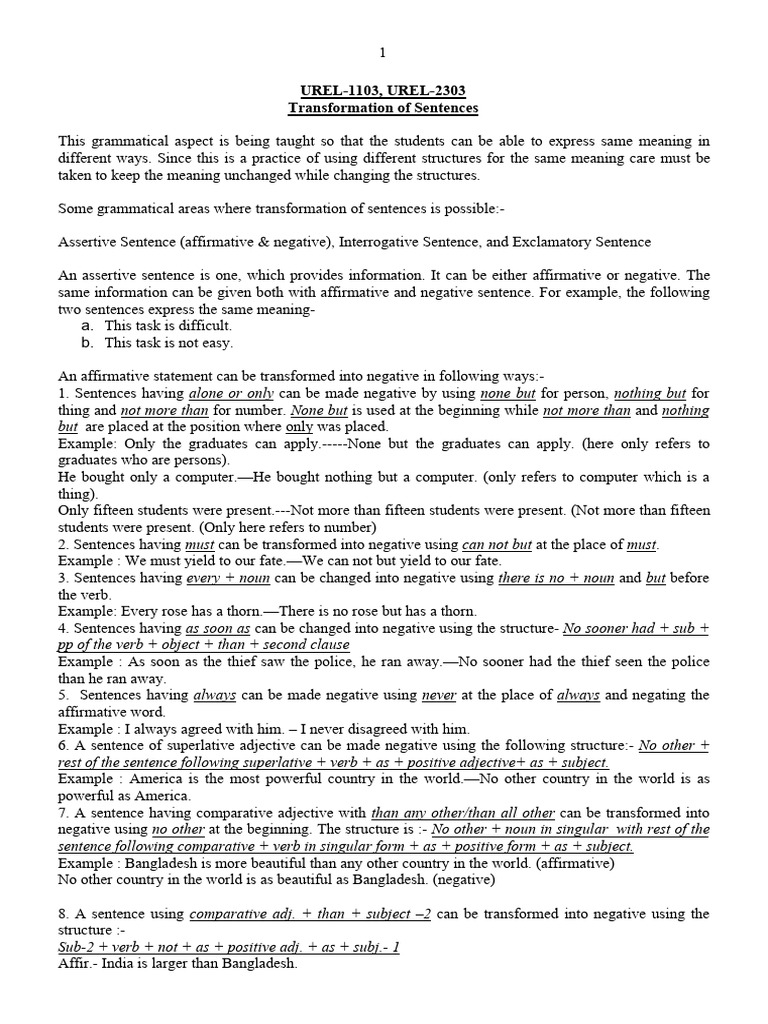 Transformation of Sentences | PDF
