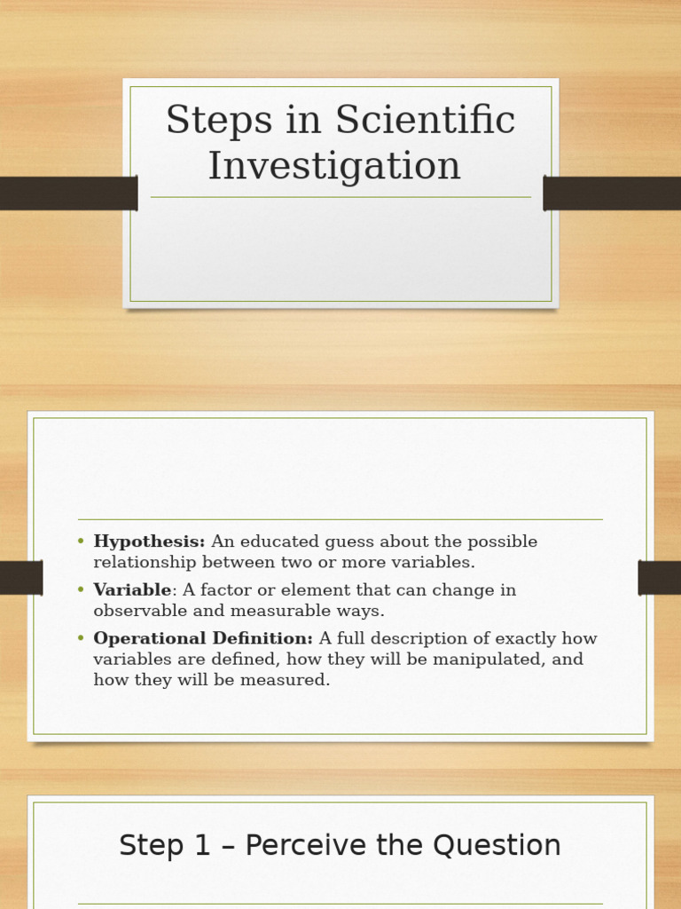 Steps in Scientific Investigation | PDF | Hypothesis | Experiment
