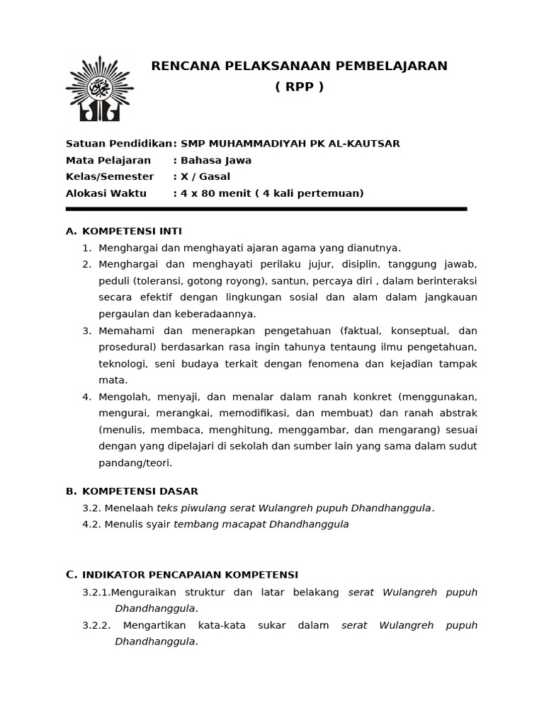 Rencana Pelaksanaan Pembelajaran (RPP) | PDF