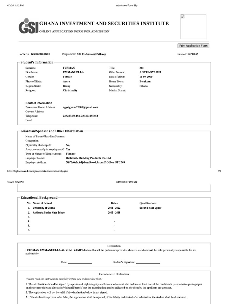 Gisi Application Form | PDF