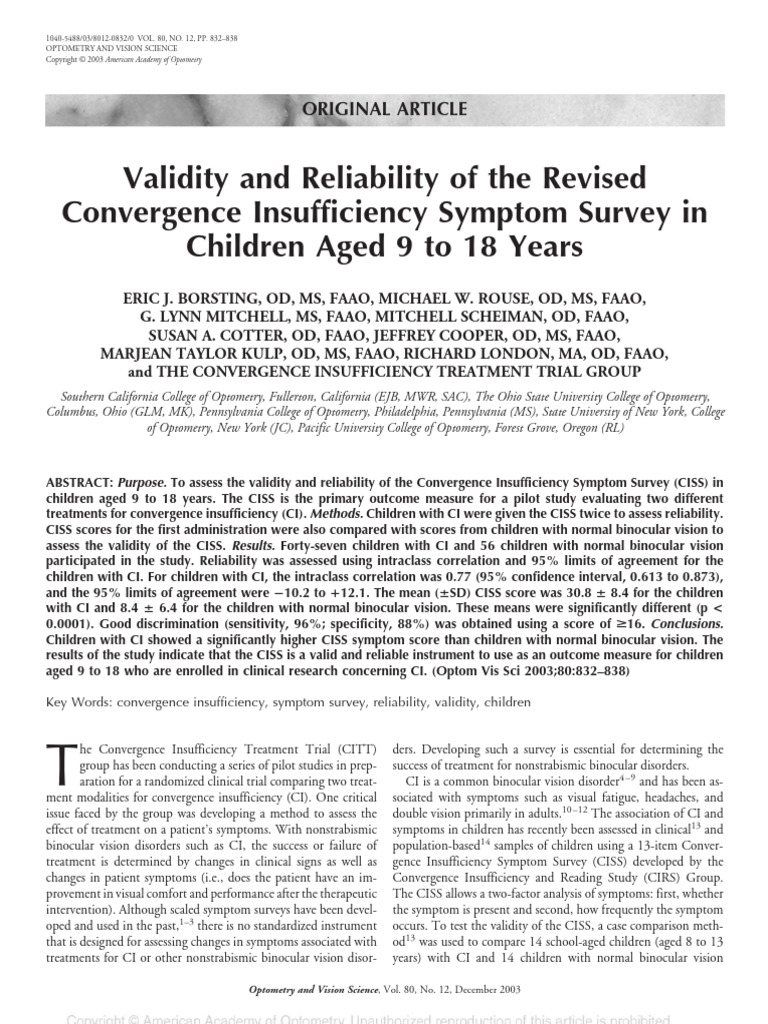 Sheiman Insuficiencia de Convergencia Niños | PDF