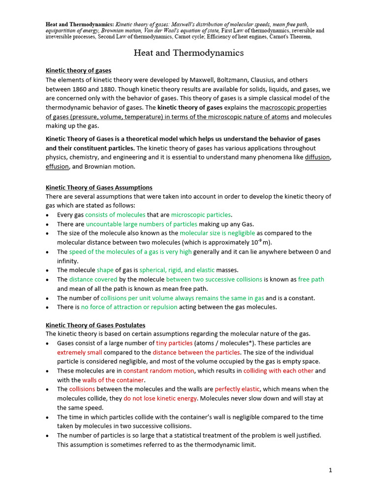 Kinetic Theory of Gases | PDF | Gases | Temperature