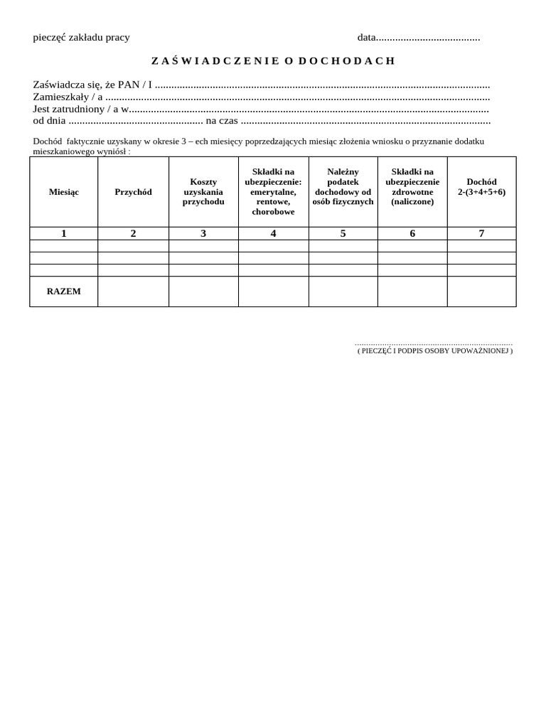 Zaswiadczenie o Dochodach | PDF