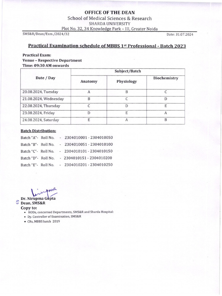 Practical Examination Schedule | PDF