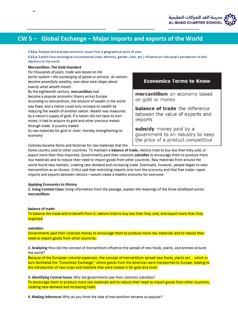 CW.5 Global Exchange | PDF | Mercantilism | Trade