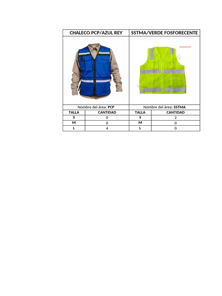 Lista de Requerimiento Staff - 05-10-24 Chalecos | PDF
