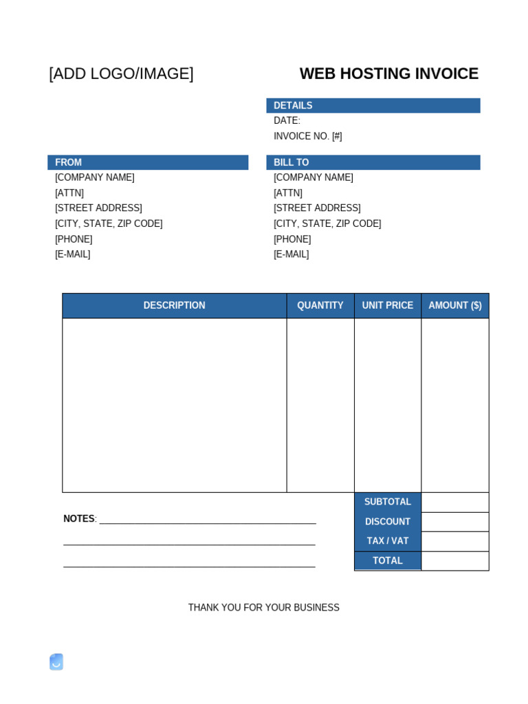 Web Hosting Invoice Template | PDF