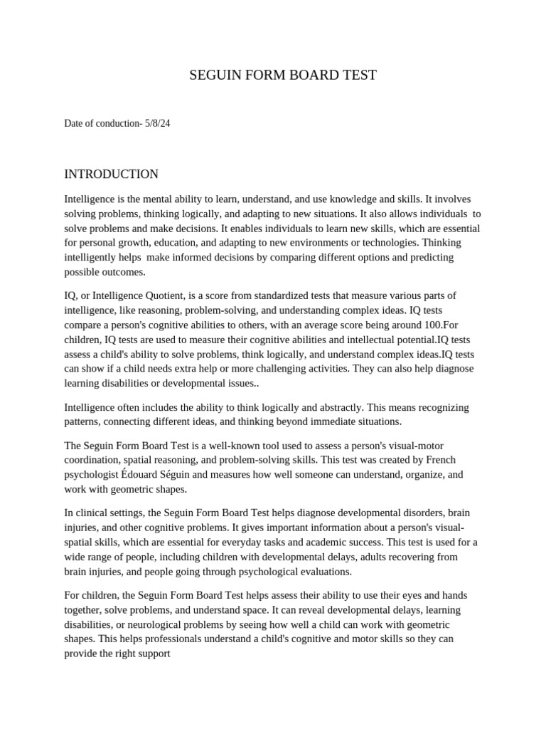 Seguin Form Board Test | PDF