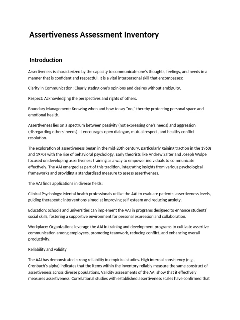 Assertiveness Assessment Inventory Pdf