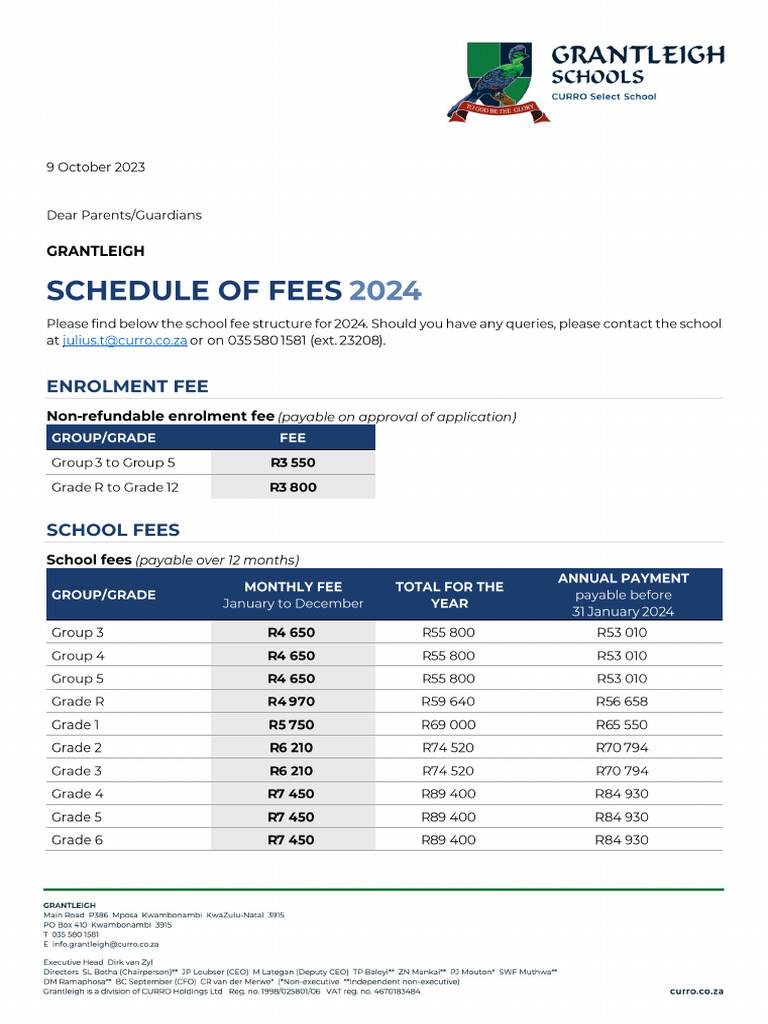 Grantleigh 2024 Fees 01 | PDF