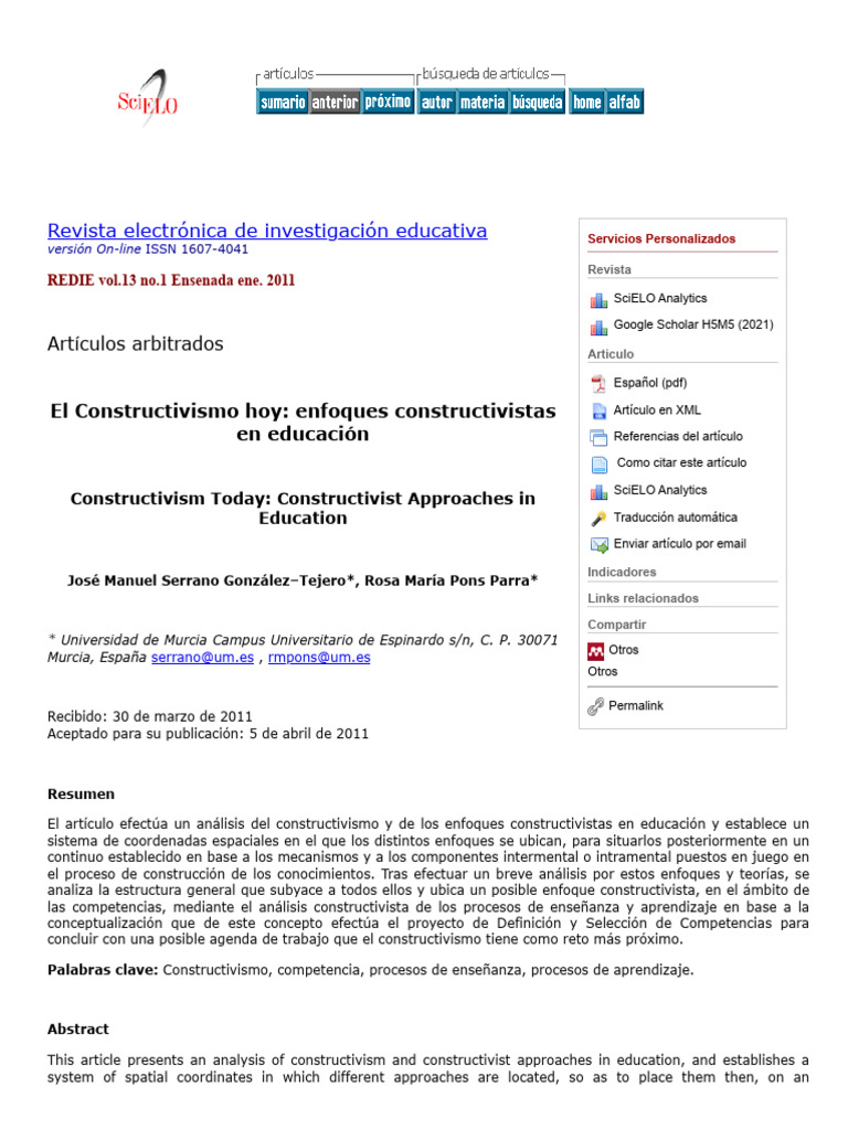 El Constructivismo Hoy - Enfoques Constructivistas en Educación 2011 | PDF