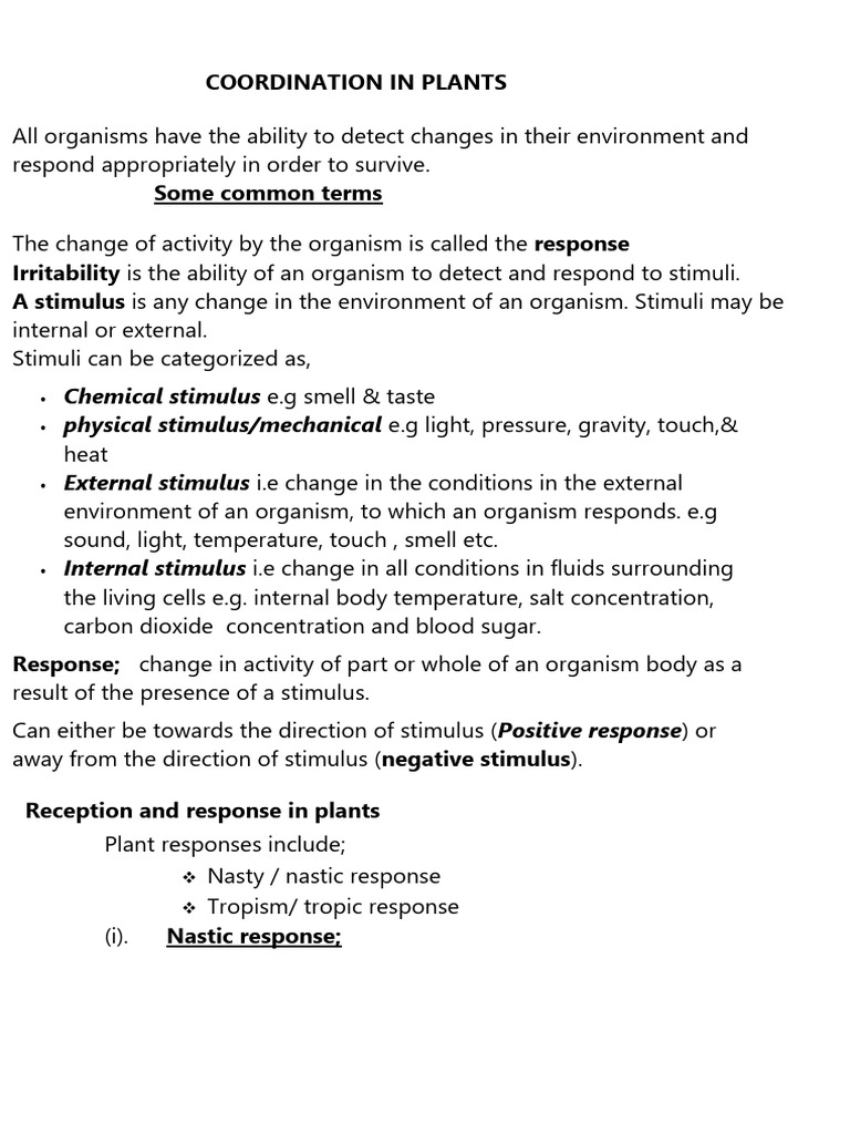 Coordination in Plants Notes | PDF